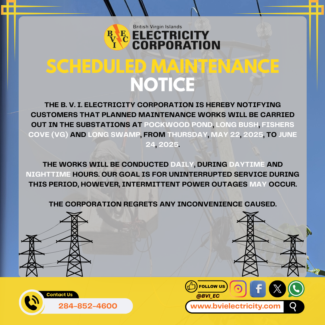 BVIEC ANNOUNCES UPCOMING MAINTENANCE WORKS TO SUBSTATIONS ACROSS THE ...