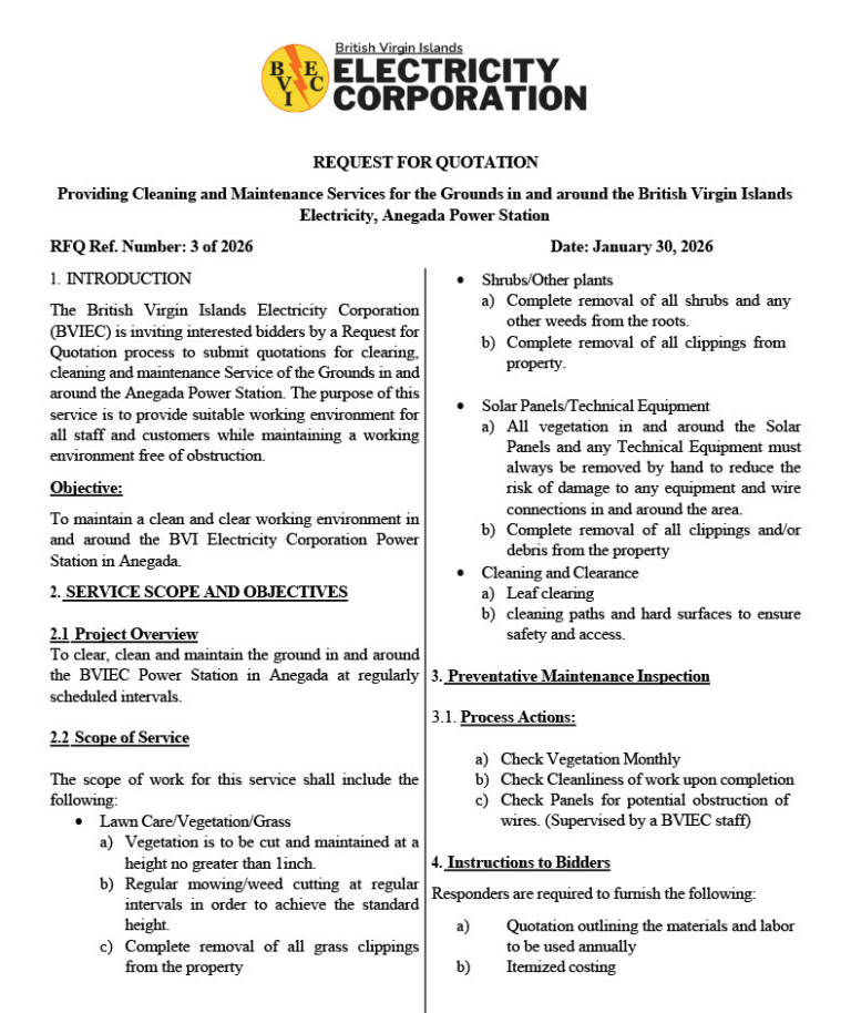 RFQ - CLEANING AND MAINTENANCE SERVICES FOR THE GROUNDS IN AND AROUND ...